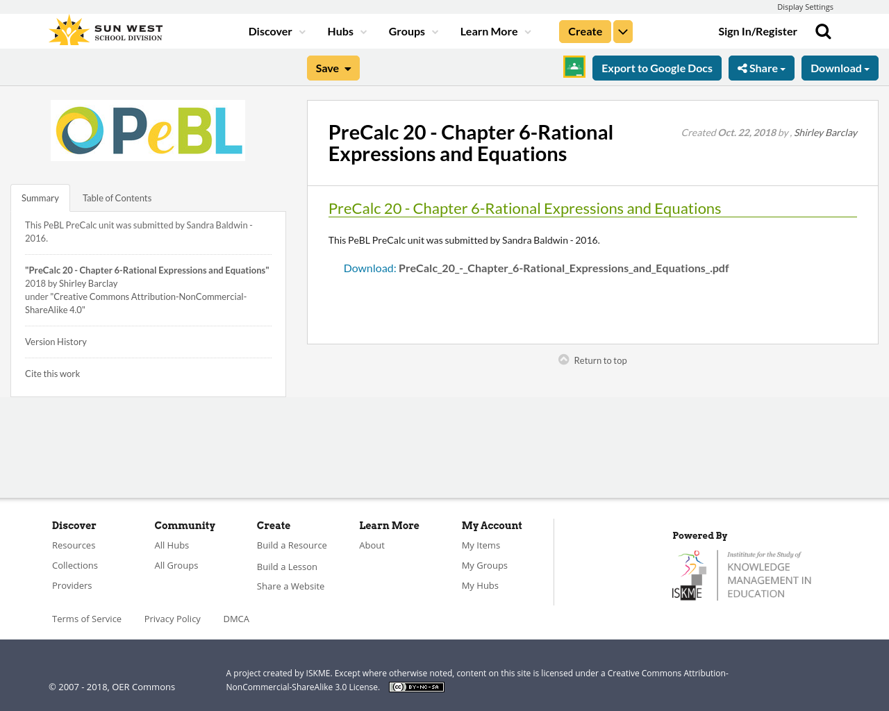PreCalc 20 - Chapter 6-Rational Expressions and Equations | Resource Bank