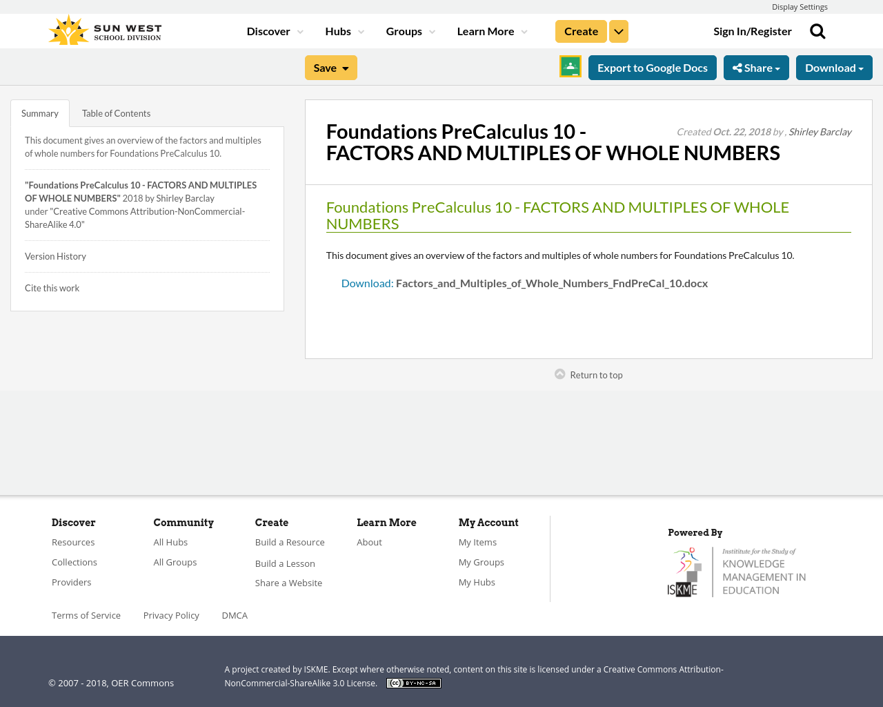 Foundations PreCalculus 10 - FACTORS AND MULTIPLES OF WHOLE NUMBERS ...
