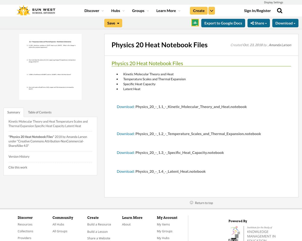 Physics 20 Heat Notebook Files | Resource Bank