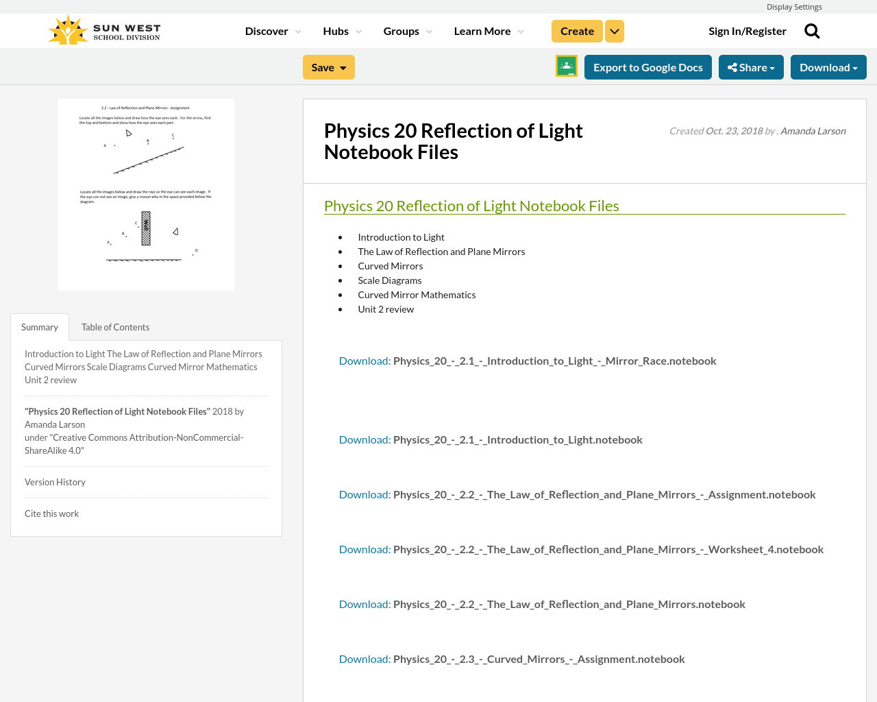 Physics 20 Reflection of Light Notebook Files | Resource Bank