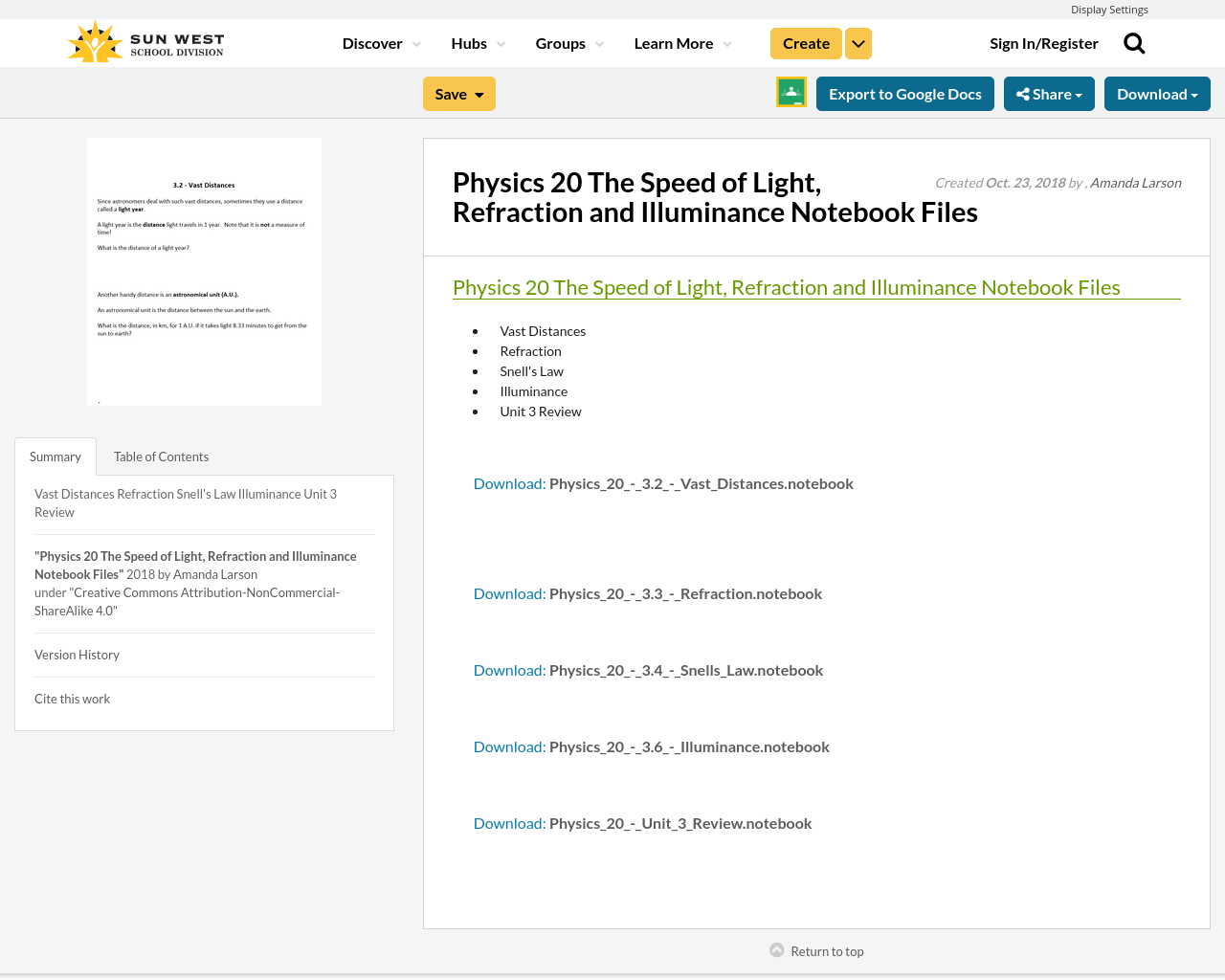 Physics 20 The Speed of Light, Refraction and Illuminance Notebook ...