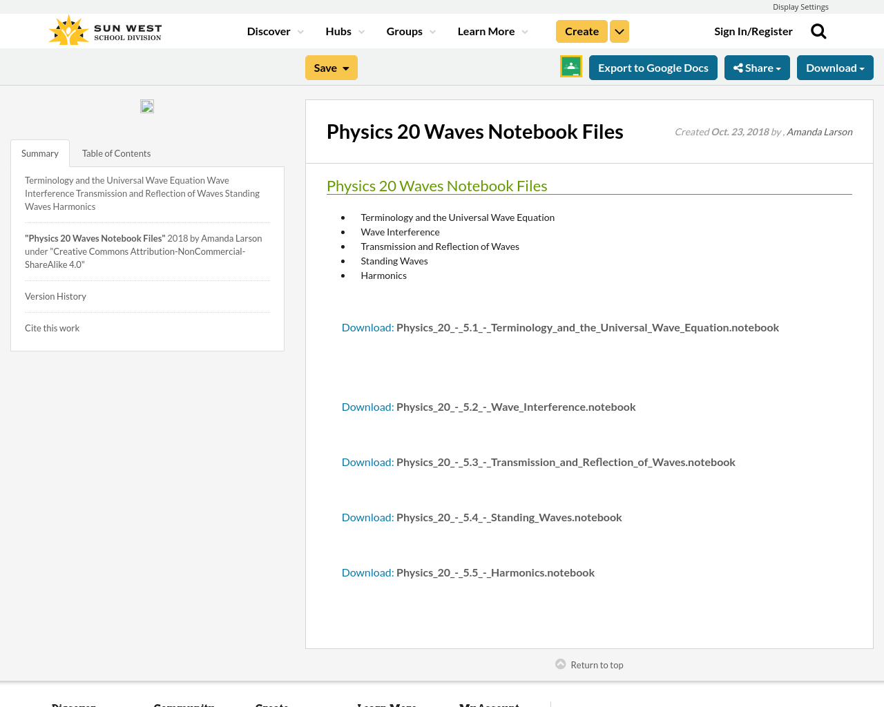 Physics 20 Waves Notebook Files | Resource Bank