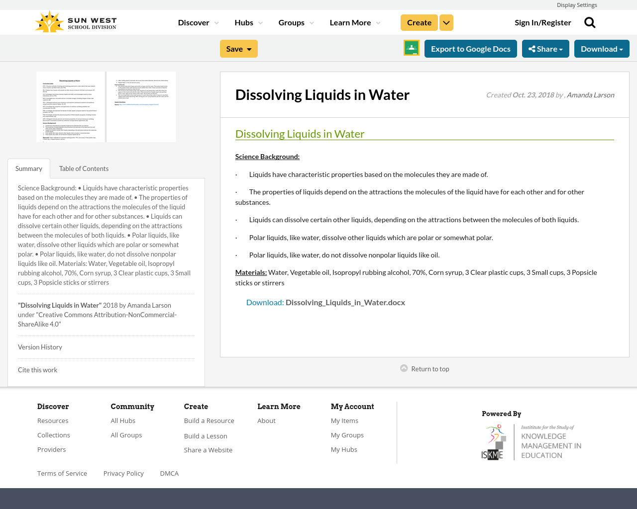 Dissolving Liquids in Water | Resource Bank