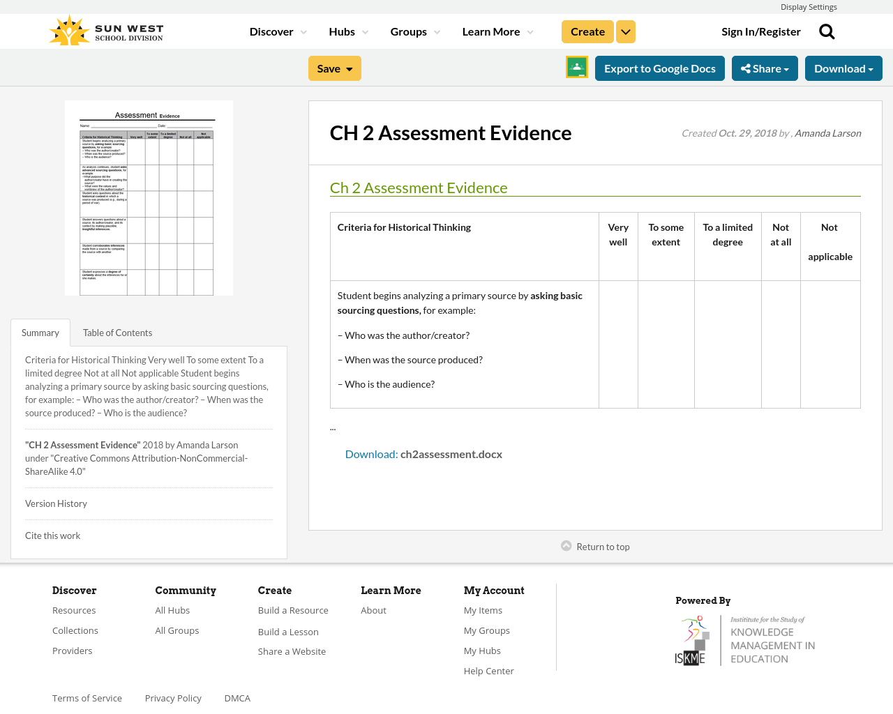CH 2 Assessment Evidence | Resource Bank
