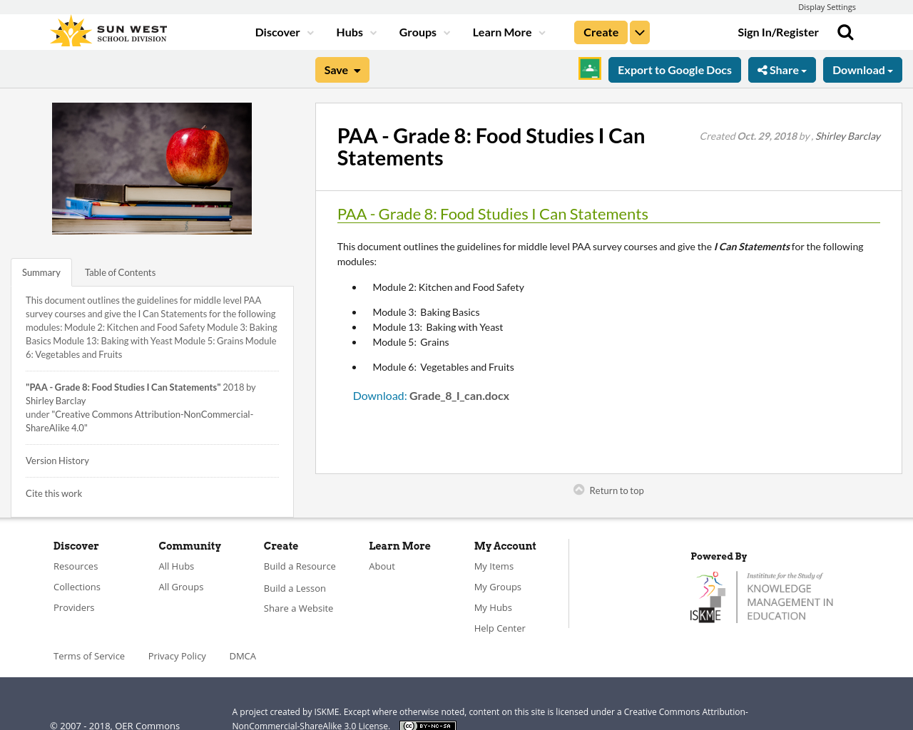 PAA - Grade 8: Food Studies I Can Statements | Resource Bank