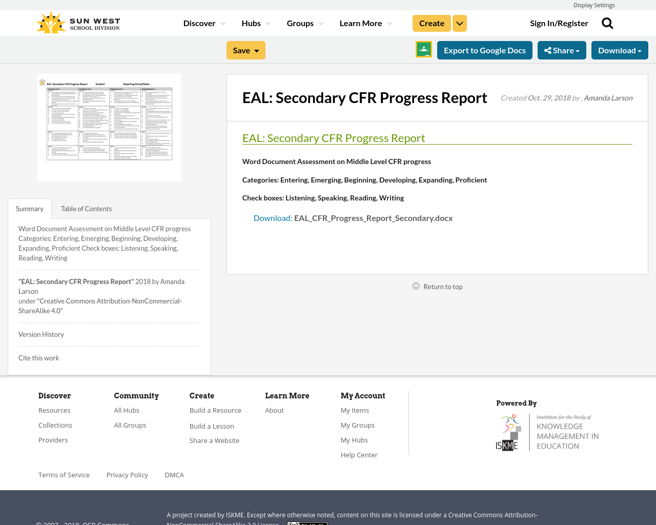 EAL: Secondary CFR Progress Report | Resource Bank