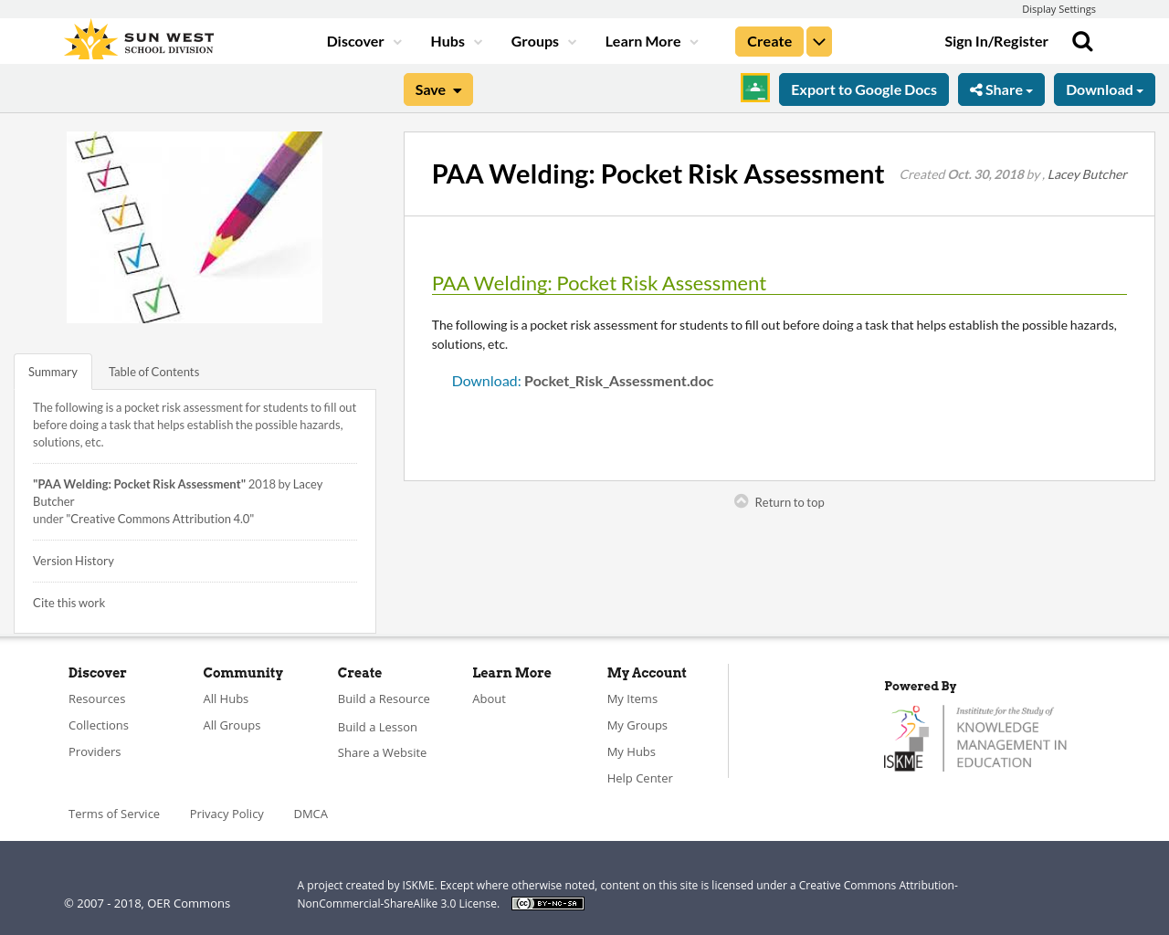 PAA Welding: Pocket Risk Assessment | Resource Bank