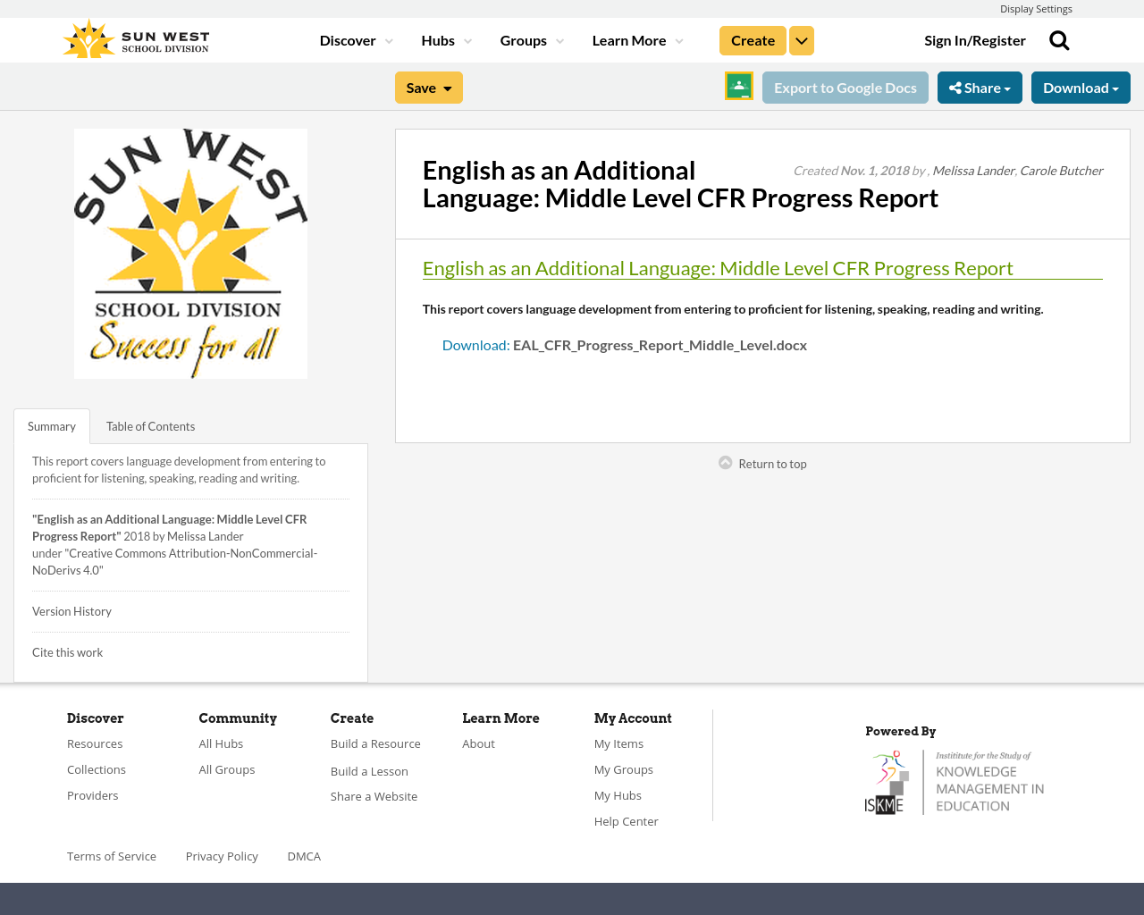English as an Additional Language: Middle Level CFR Progress Report ...
