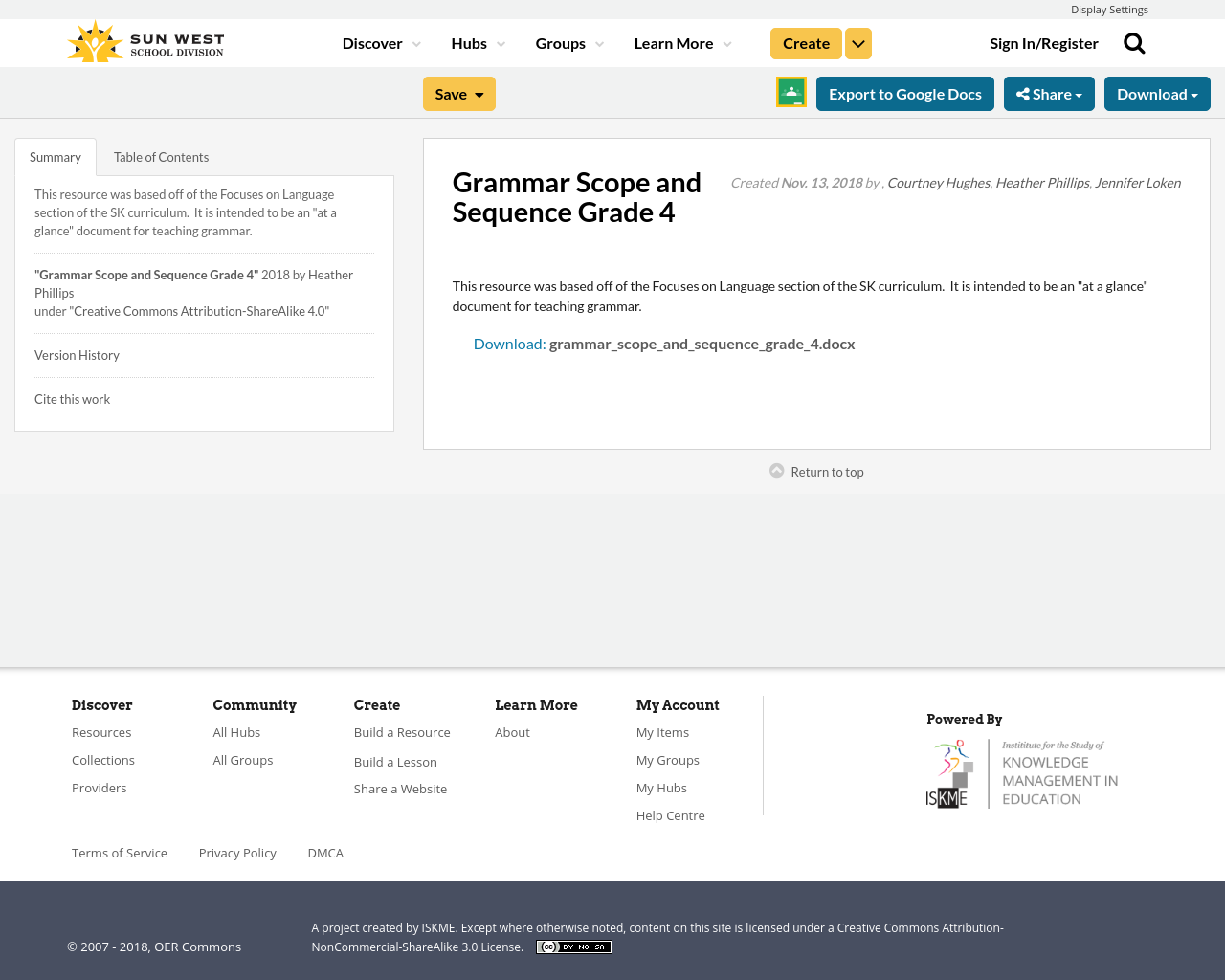 Grammar Scope and Sequence Grade 4 | Resource Bank