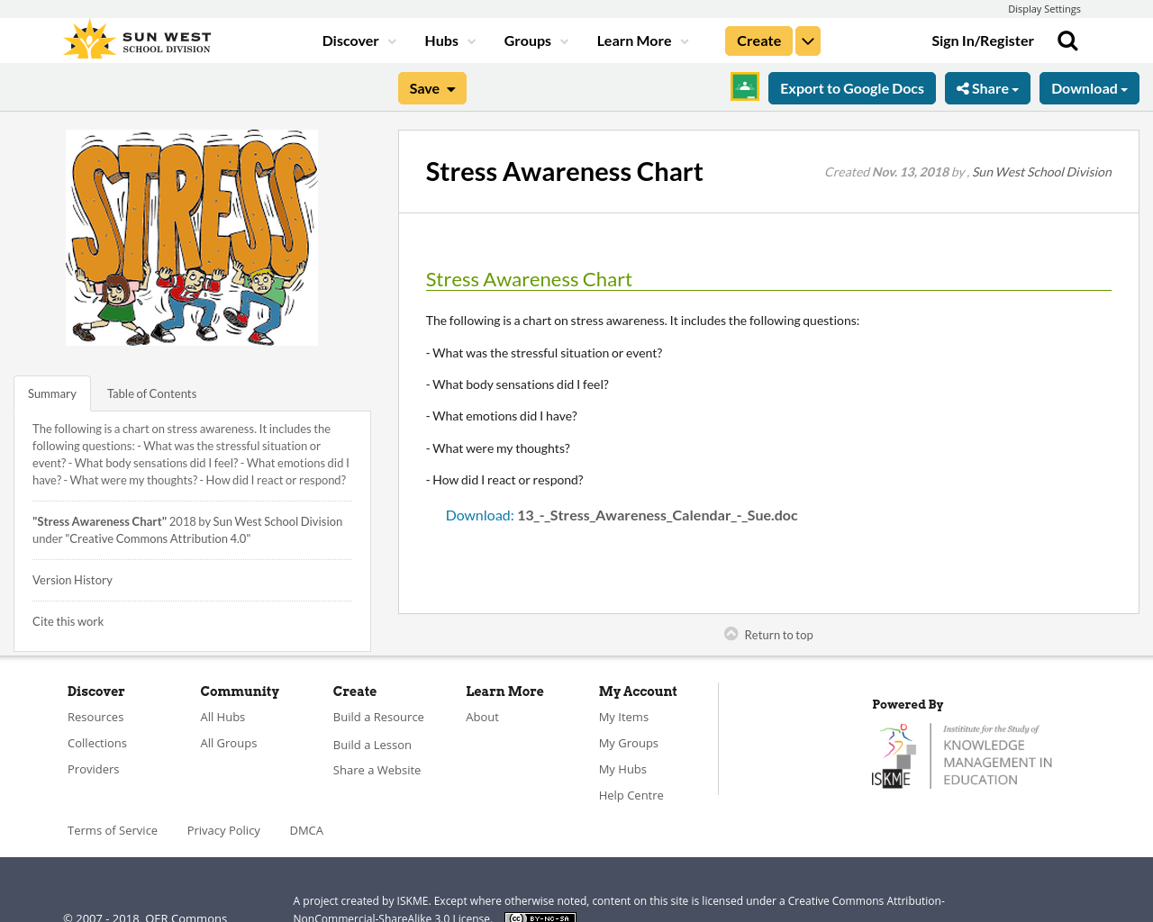 Stress Awareness Chart | Resource Bank