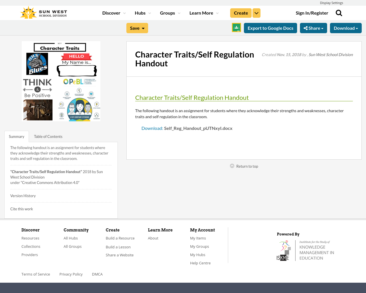 Character Traits/Self Regulation Handout | Resource Bank