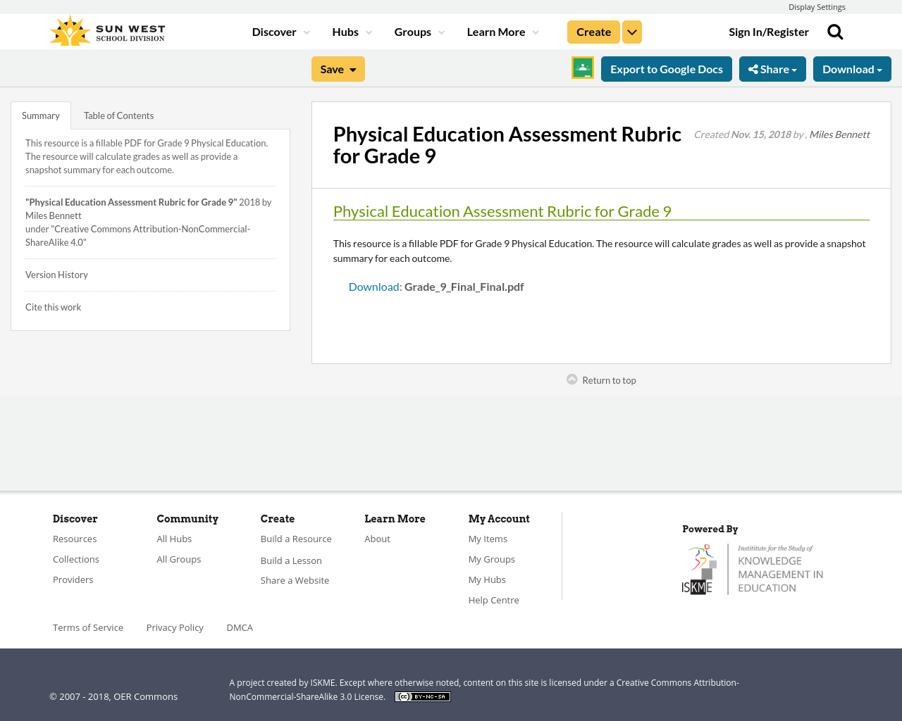 Physical Education Assessment Rubric for Grade 9 | Resource Bank
