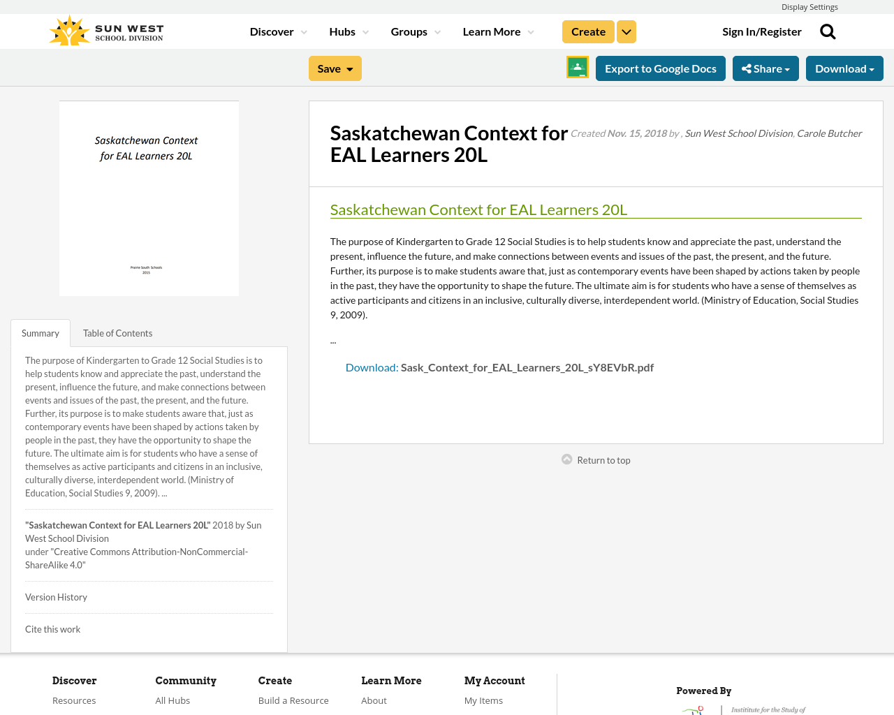 Saskatchewan Context for EAL Learners 20L | Resource Bank