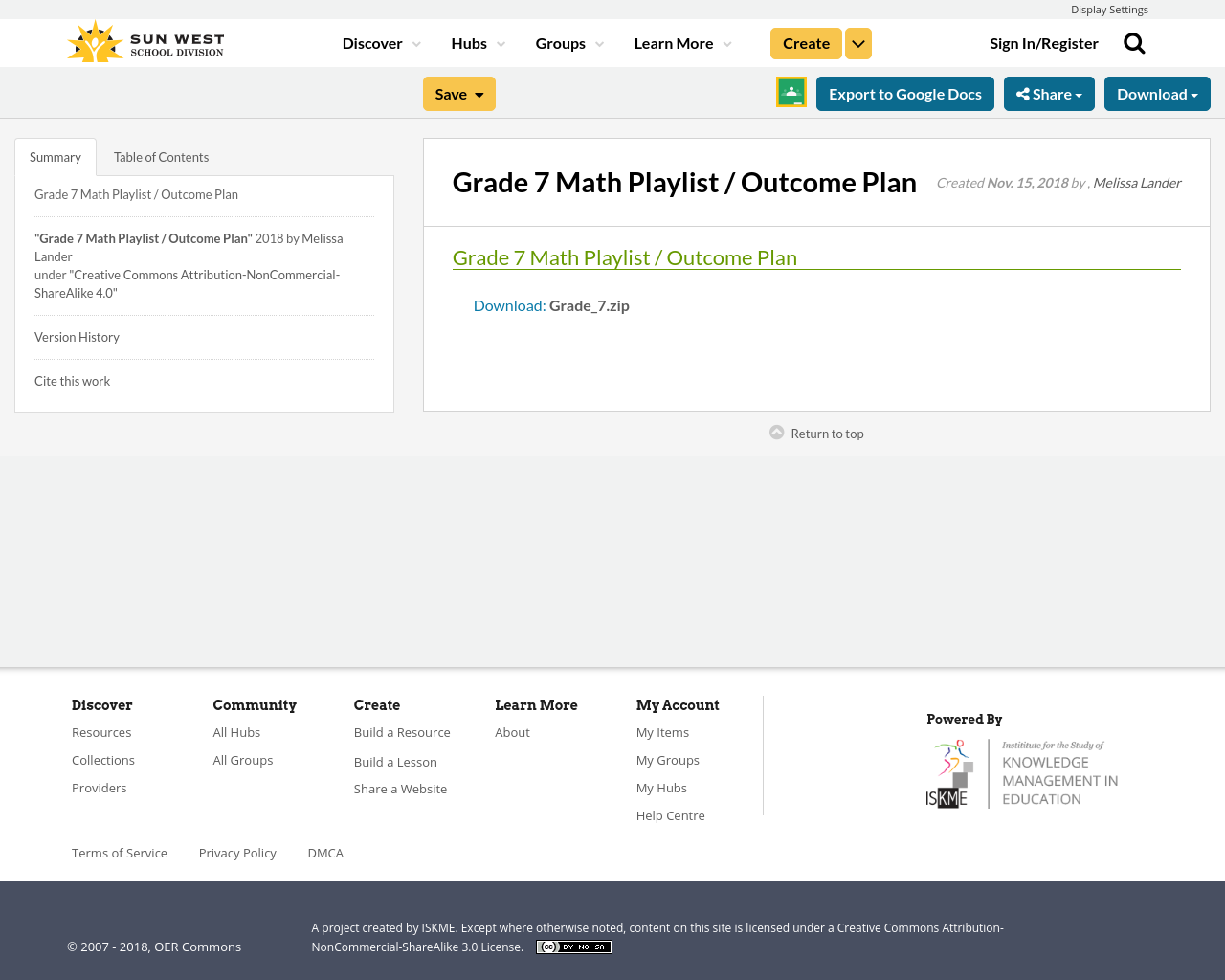 Grade 7 Math Playlist / Outcome Plan | Resource Bank