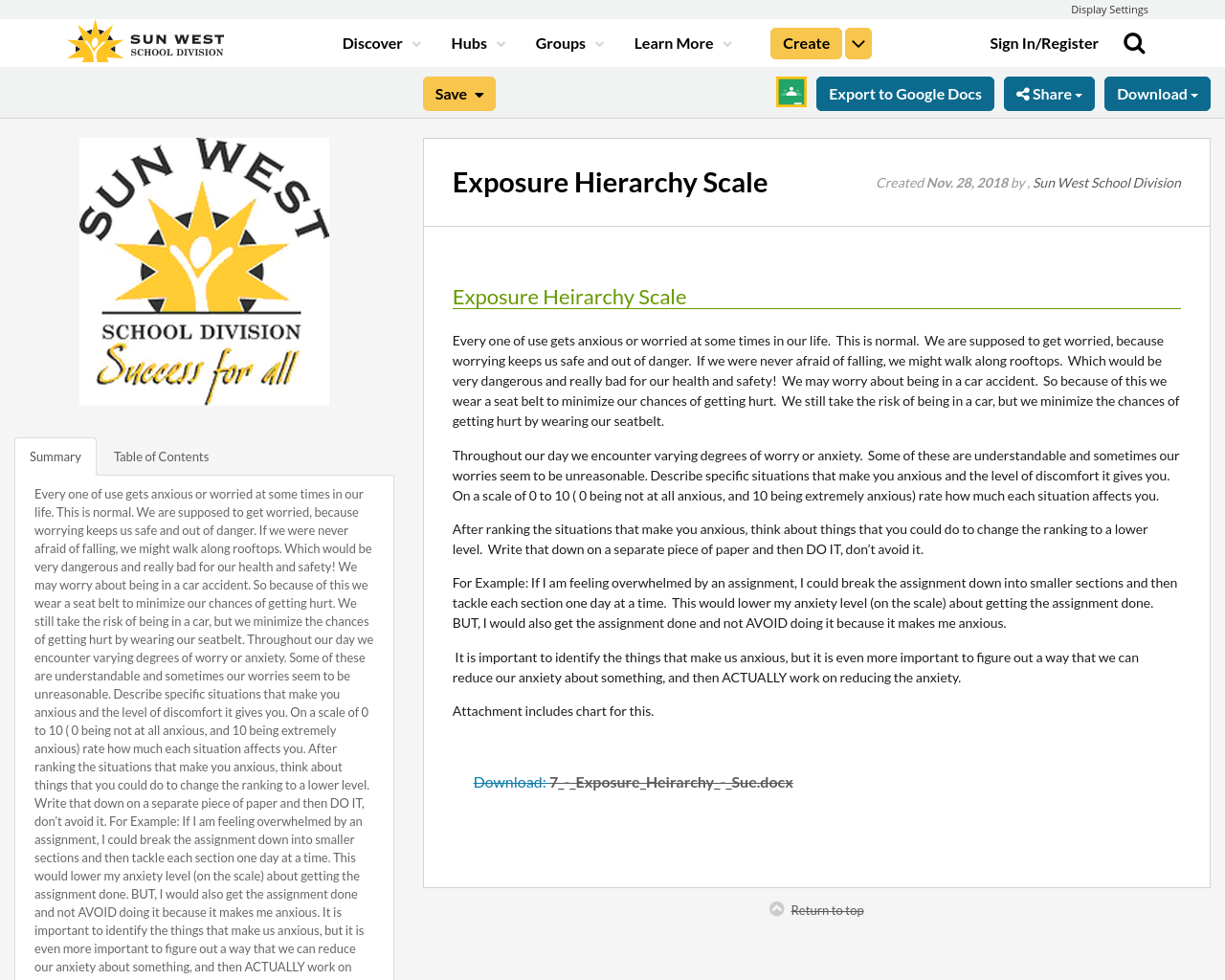 Exposure Hierarchy Scale | Resource Bank