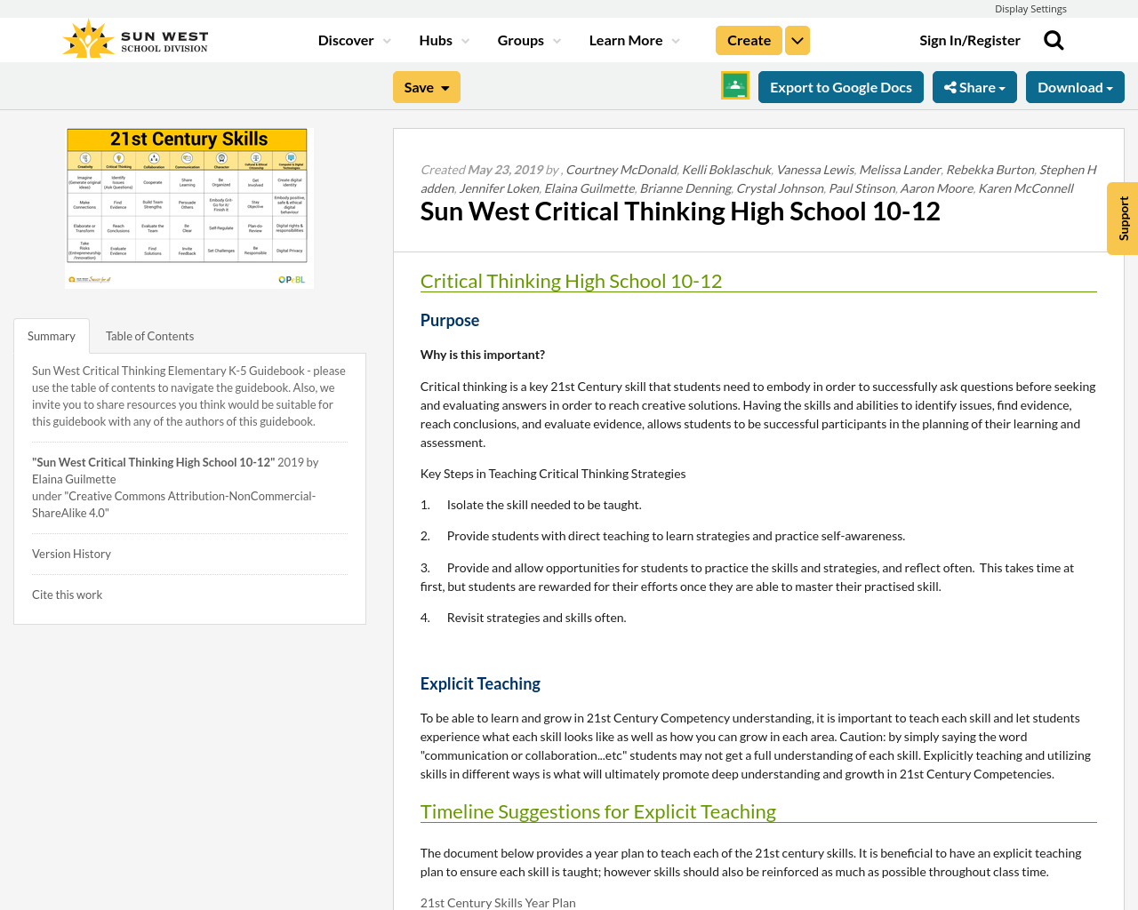 Critical Thinking Guidebook - 10-12 (High School) Sun West | Resource Bank