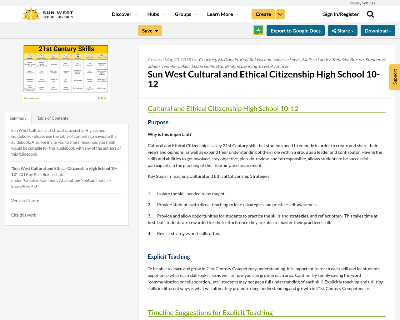 Cultural and Ethical Citizenship Guidebook - 10-12 (High School) Sun ...