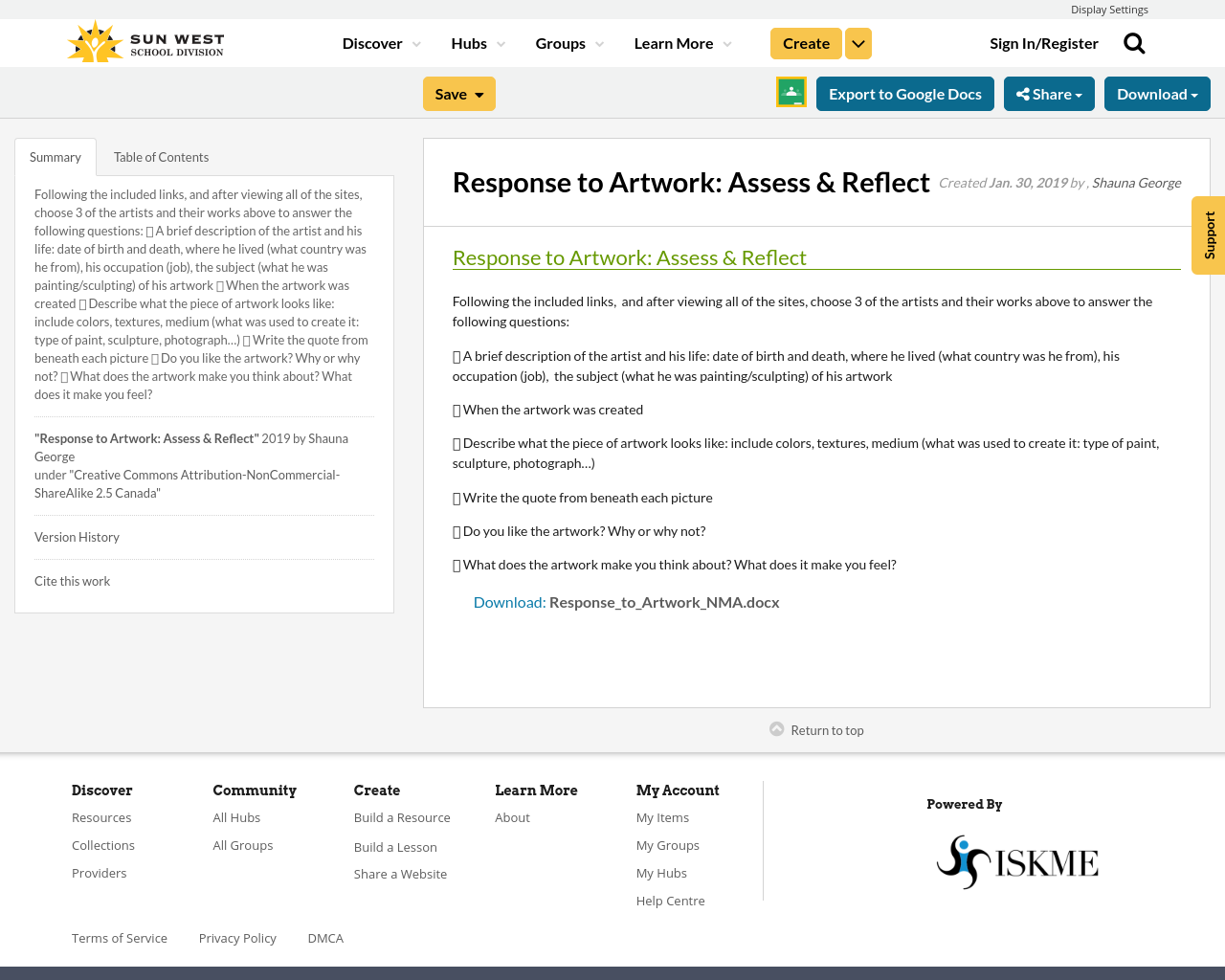 Response to Artwork: Assess & Reflect | Resource Bank