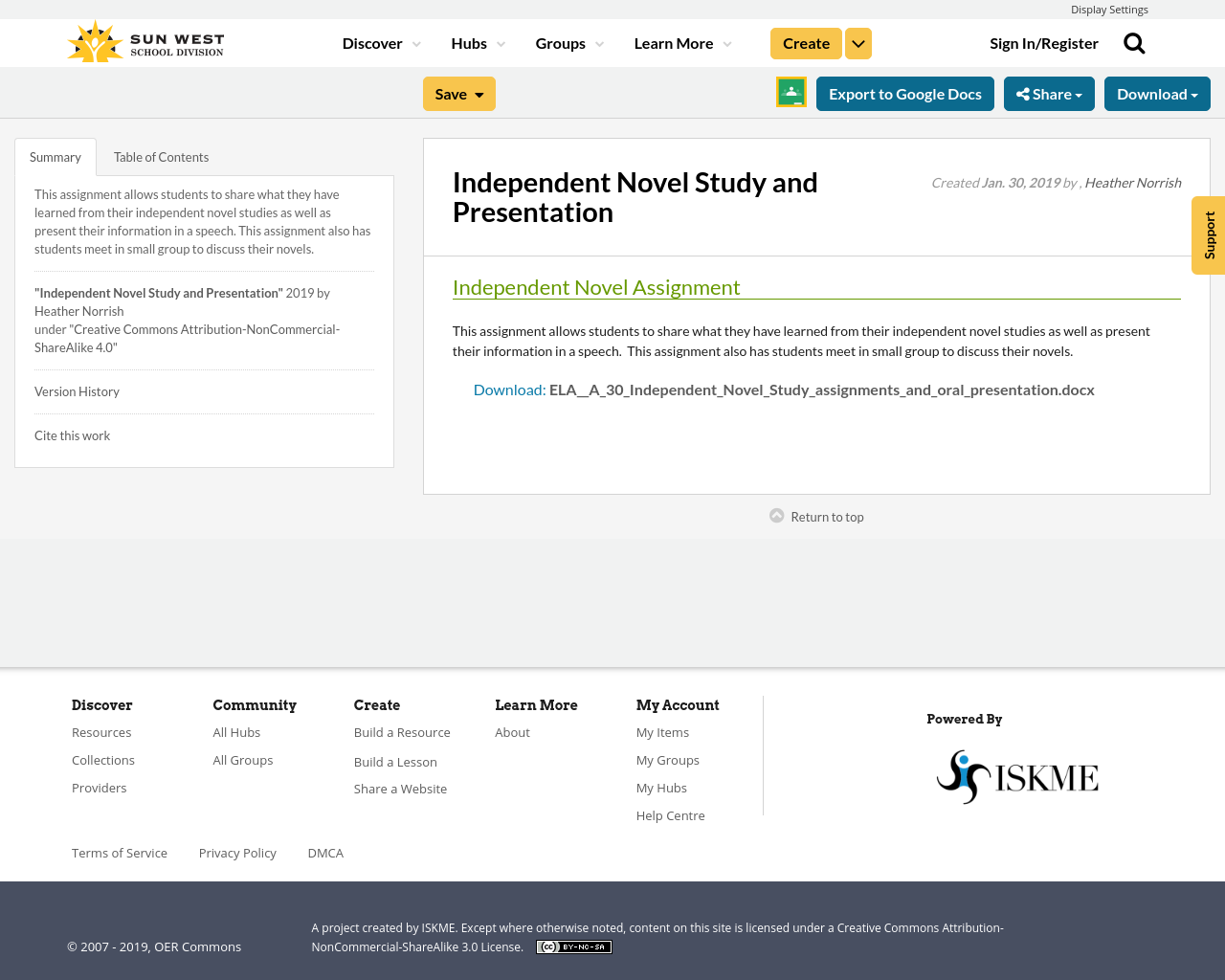 Independent Novel Study and Presentation | Resource Bank