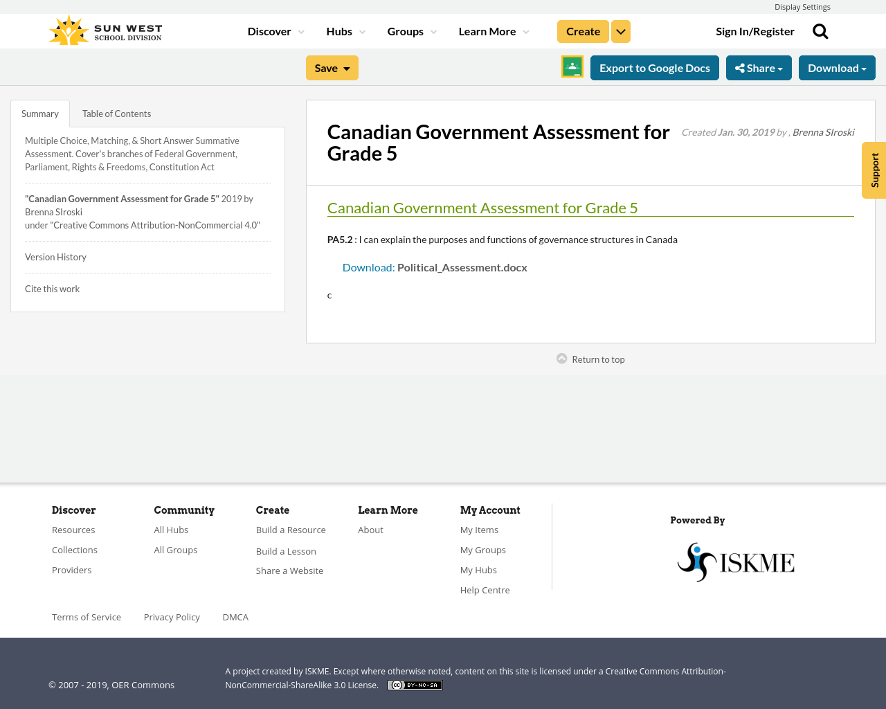 Canadian Government Assessment for Grade 5 | Resource Bank