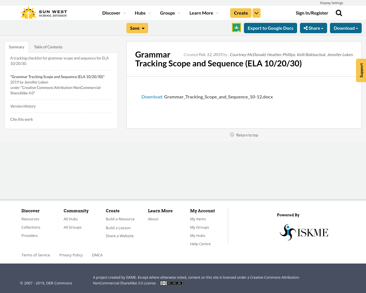 Grammar Tracking Scope and Sequence (ELA 10/20/30) | Resource Bank