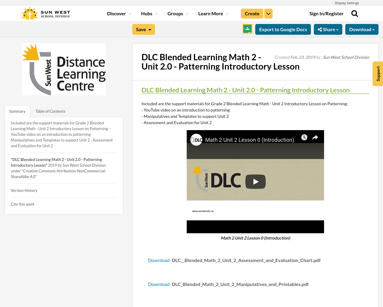 DLC Blended Learning Math 2 - Unit 2.0 - Patterning Introductory Lesson ...