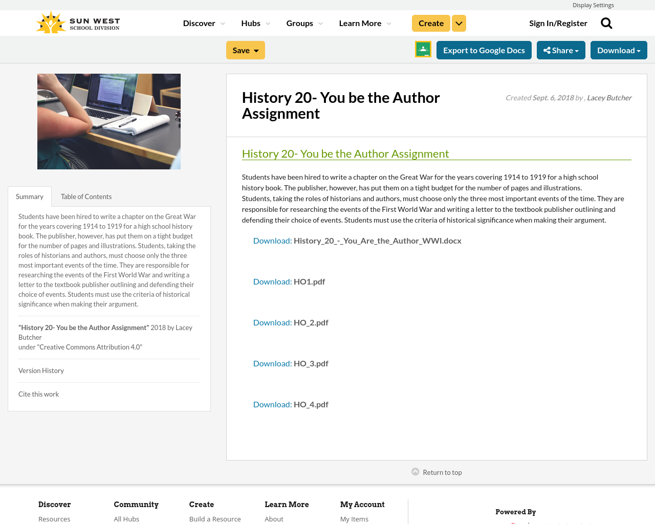History 20- You be the Author Assignment | Resource Bank