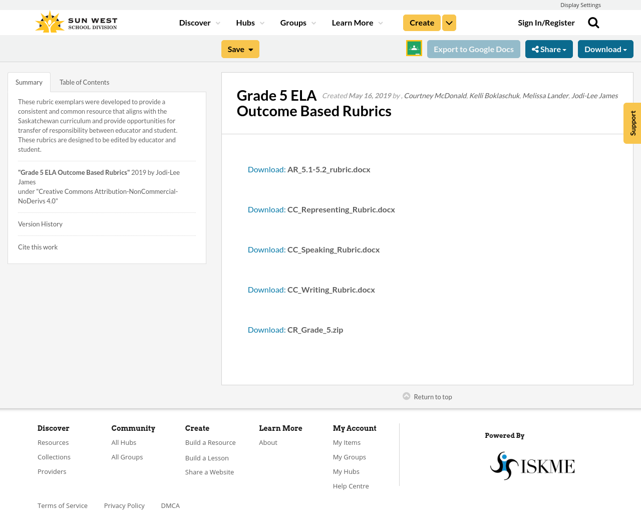 ELA 5 Outcome Based Rubrics | Resource Bank