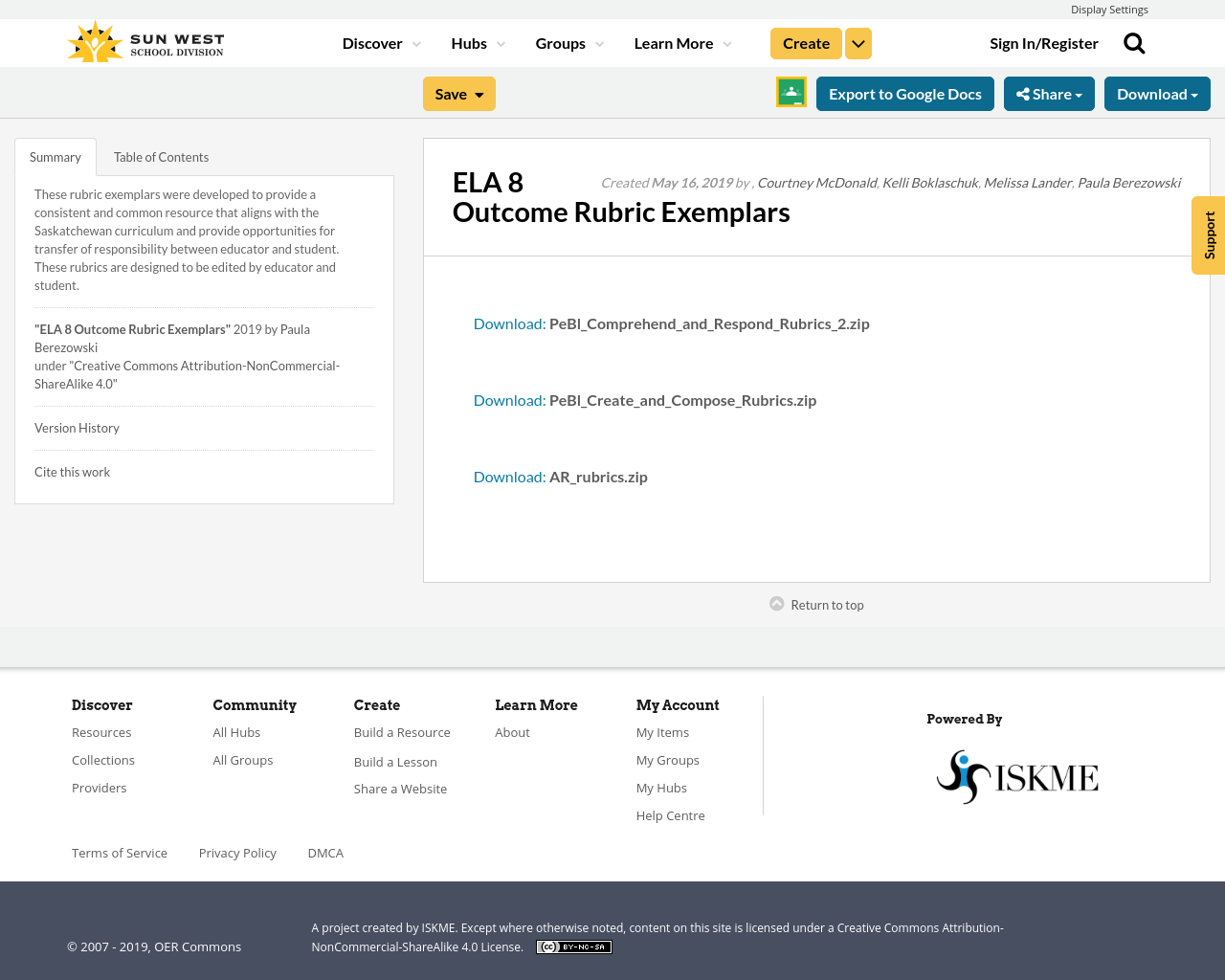 ELA 8 Outcome Based Rubrics | Resource Bank