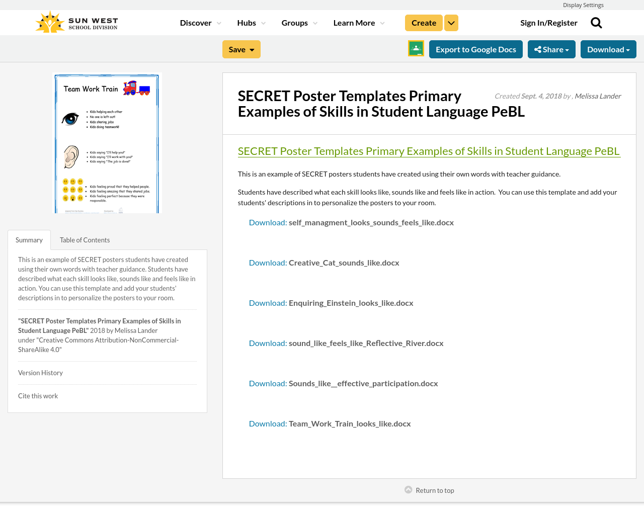 SECRET Poster Templates Primary Examples of Skills in Student Language ...