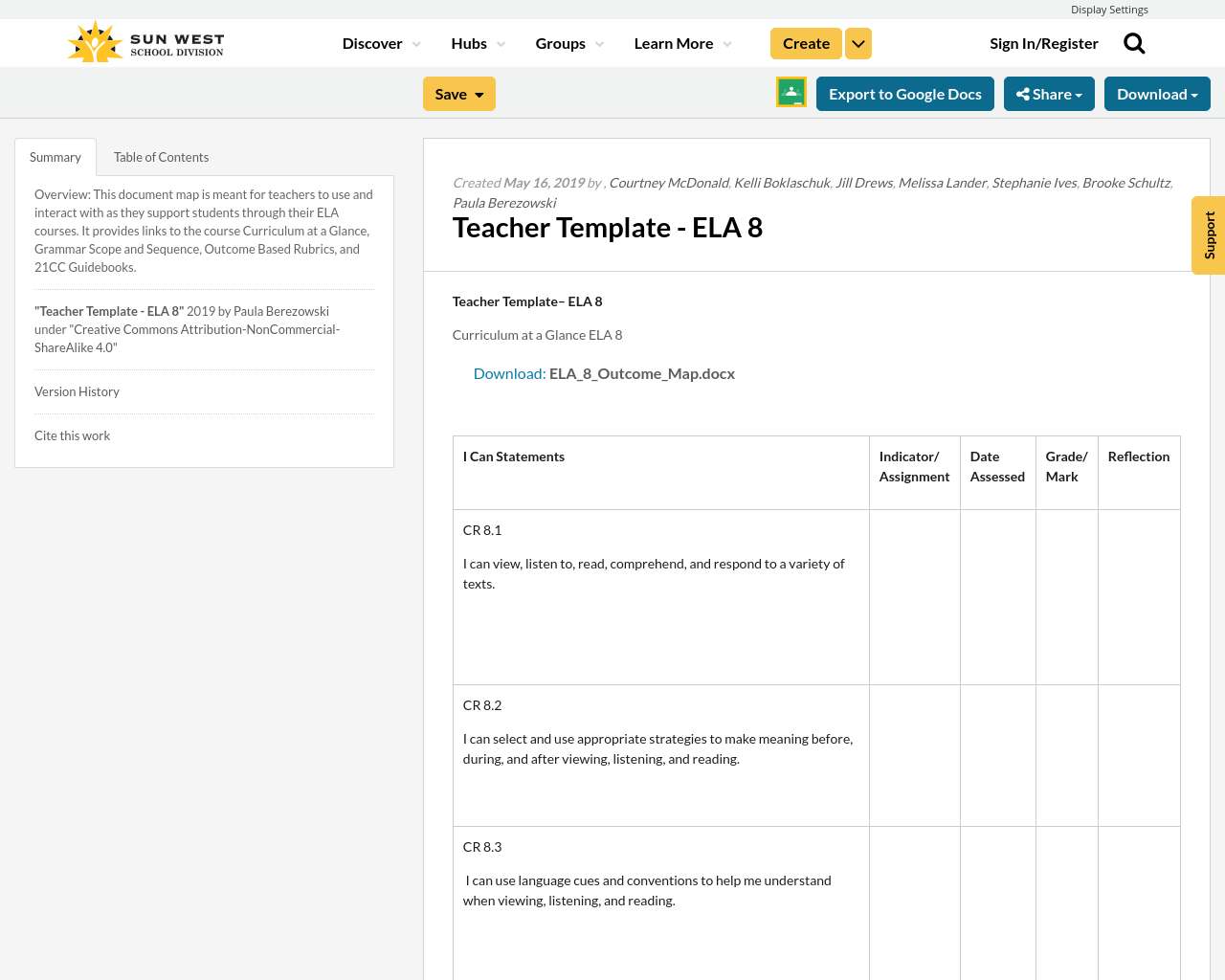 Teacher Template - ELA 8 | Resource Bank