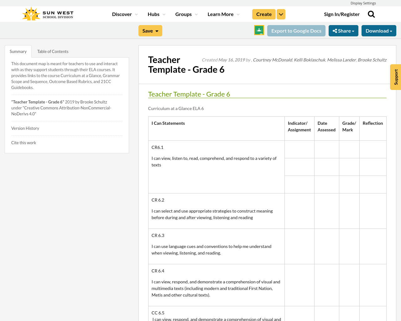 Teacher Template - Grade 6 | Resource Bank