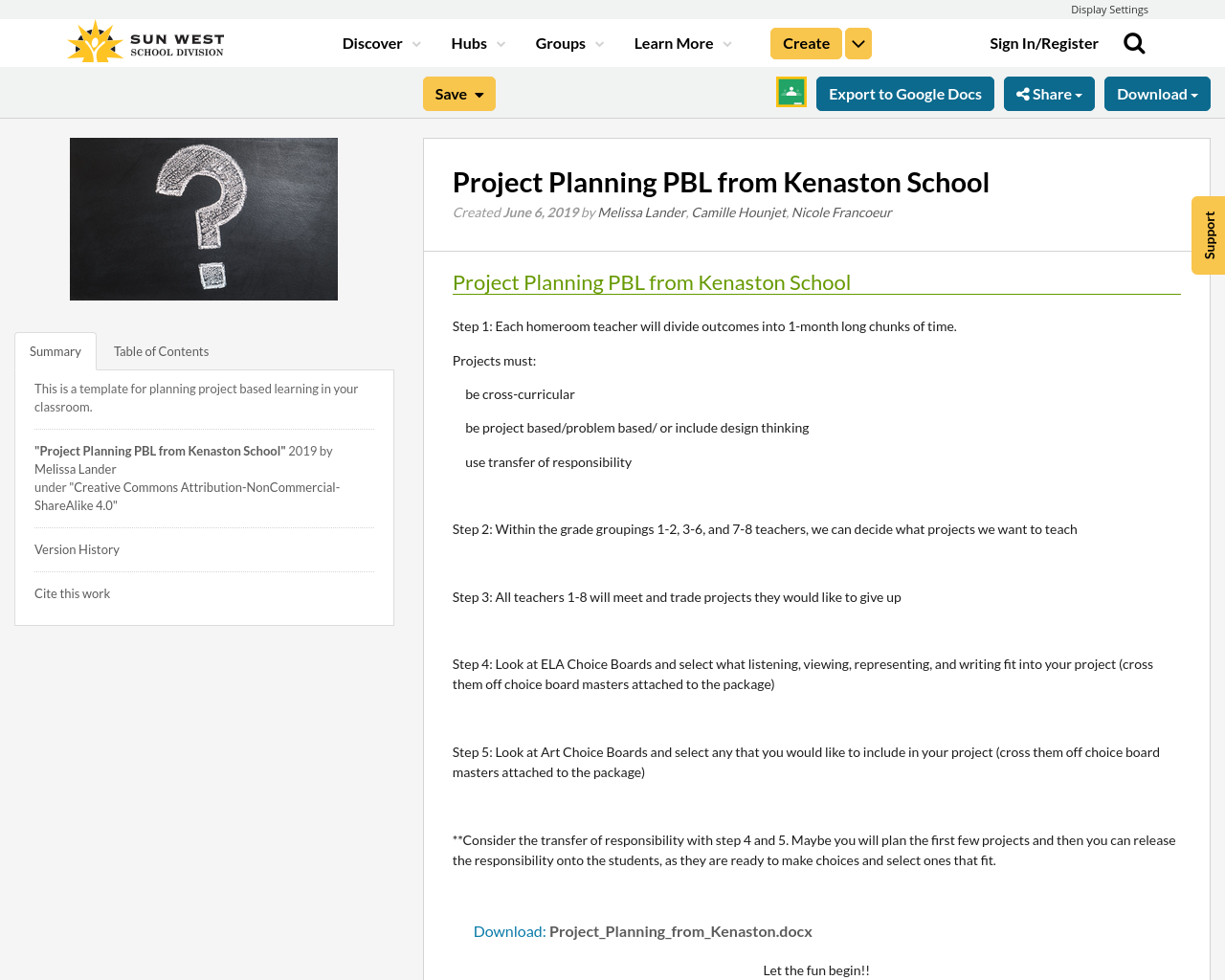 Project Planning PBL from Kenaston School | Resource Bank