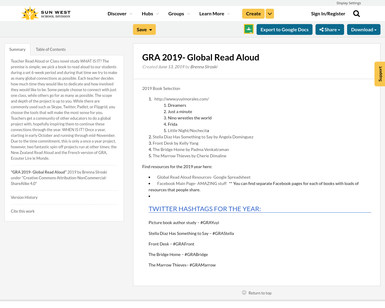 GRA 2019- Global Read Aloud | Resource Bank