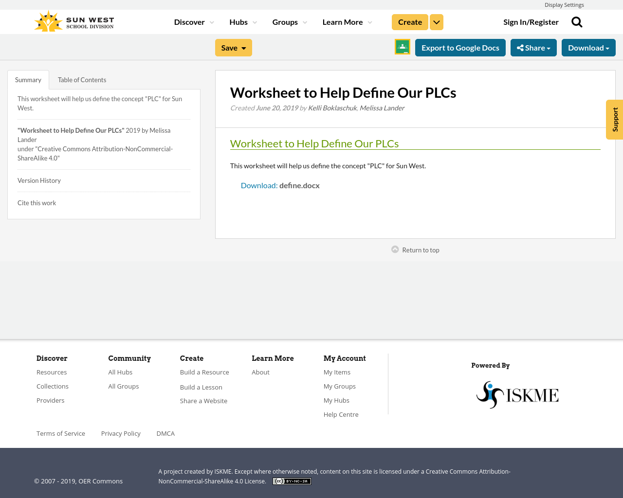 Worksheet to Help Define Our PLCs | Resource Bank