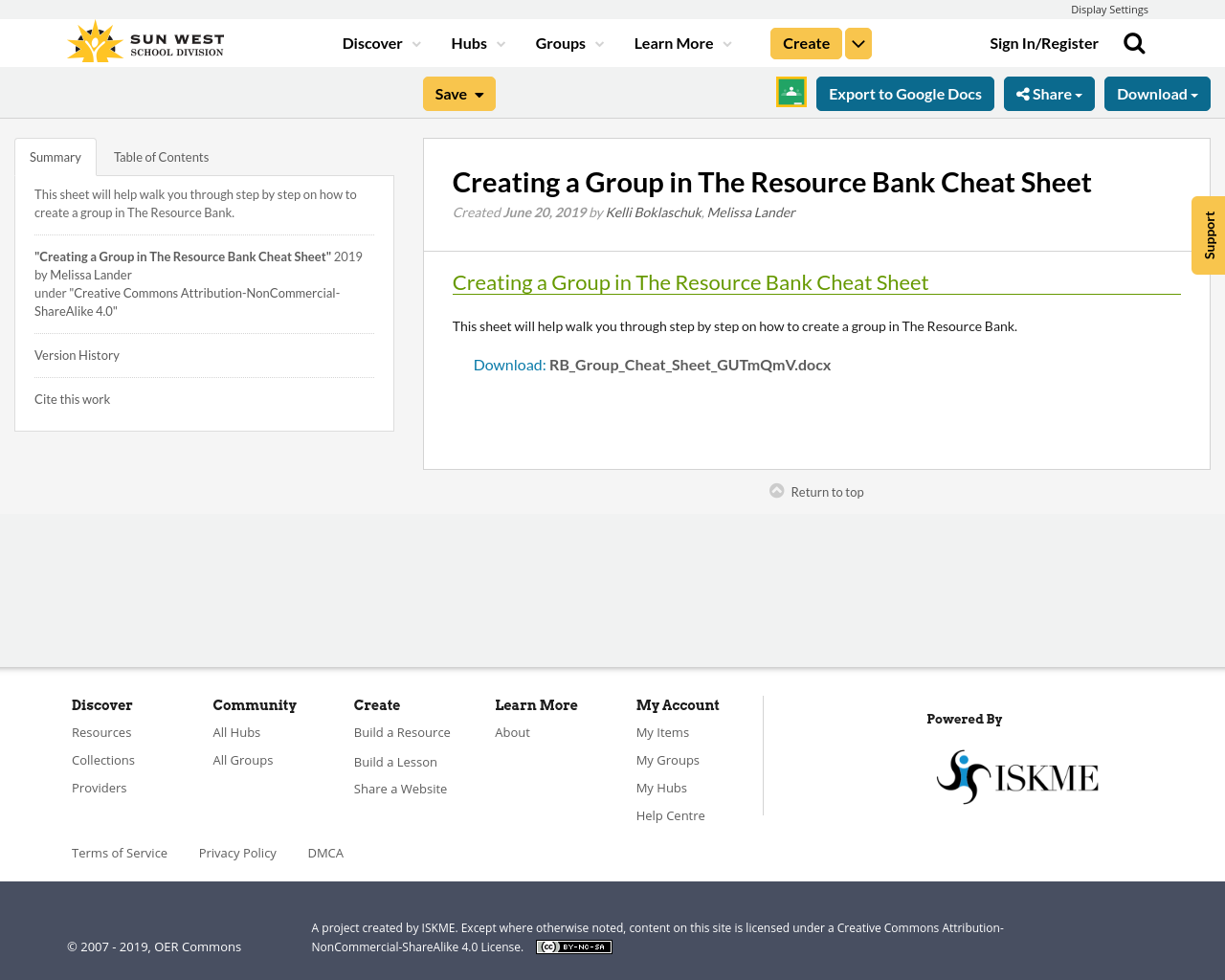Creating a Group in The Resource Bank Cheat Sheet | Resource Bank