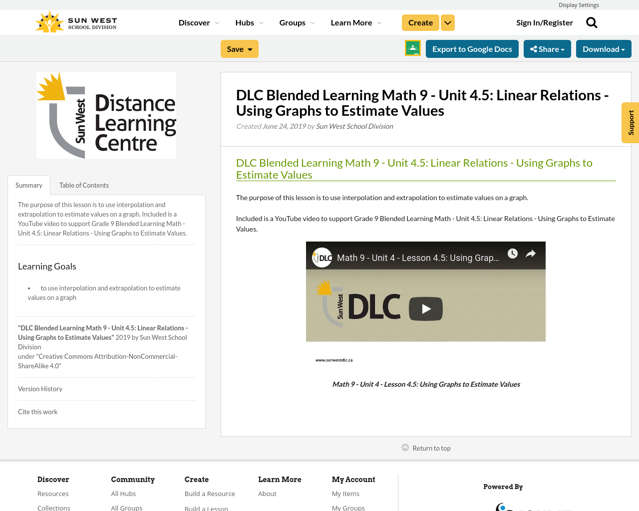 DLC Blended Learning Math 9 - Unit 4.5: Linear Relations - Using Graphs to Estimate Values ...