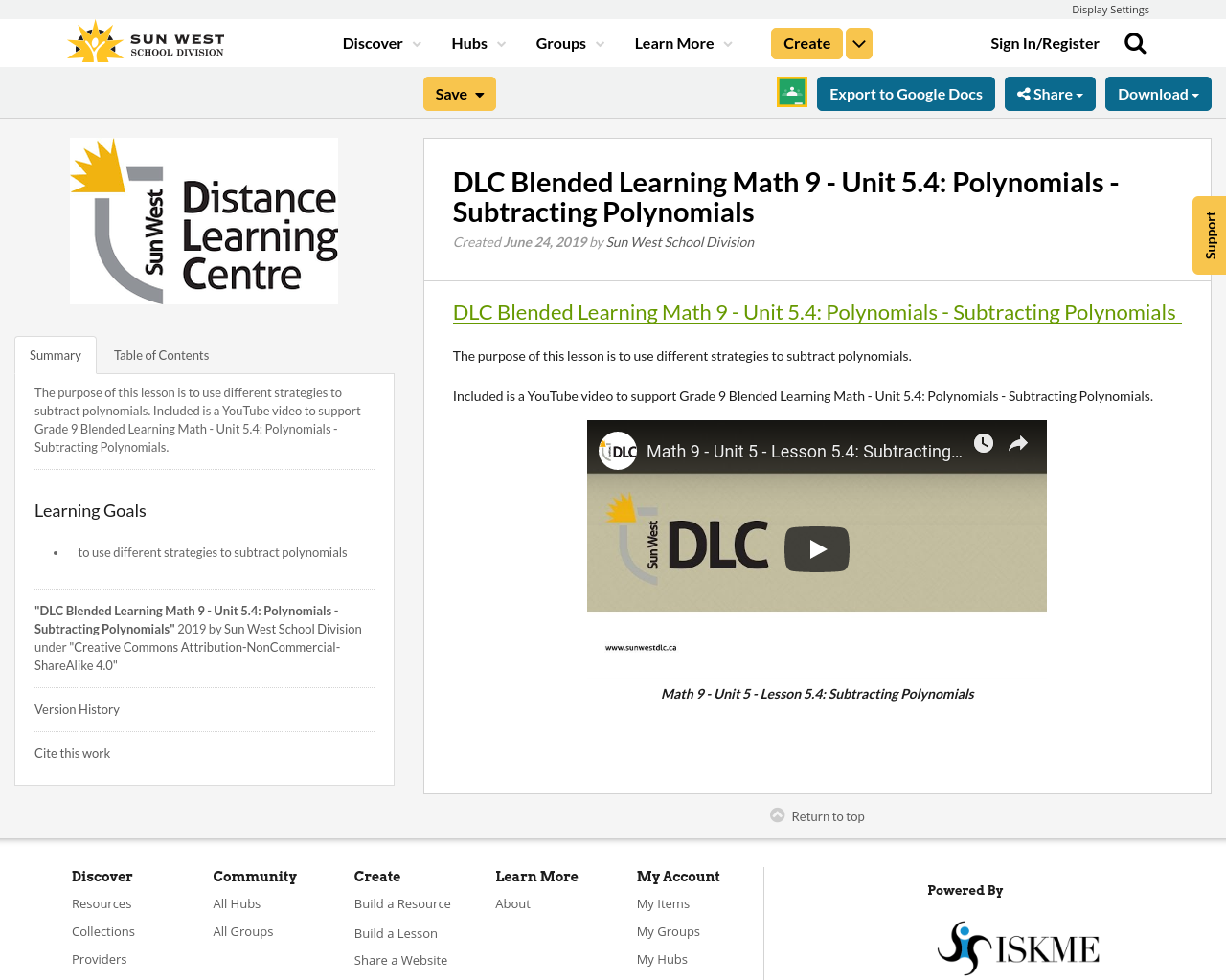DLC Blended Learning Math 9 - Unit 5.4: Polynomials - Subtracting ...