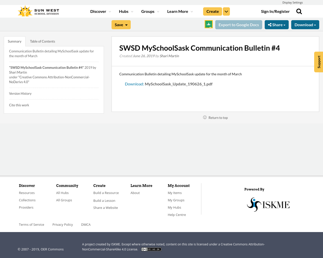 SWSD MySchoolSask Communication Bulletin #4 | Resource Bank