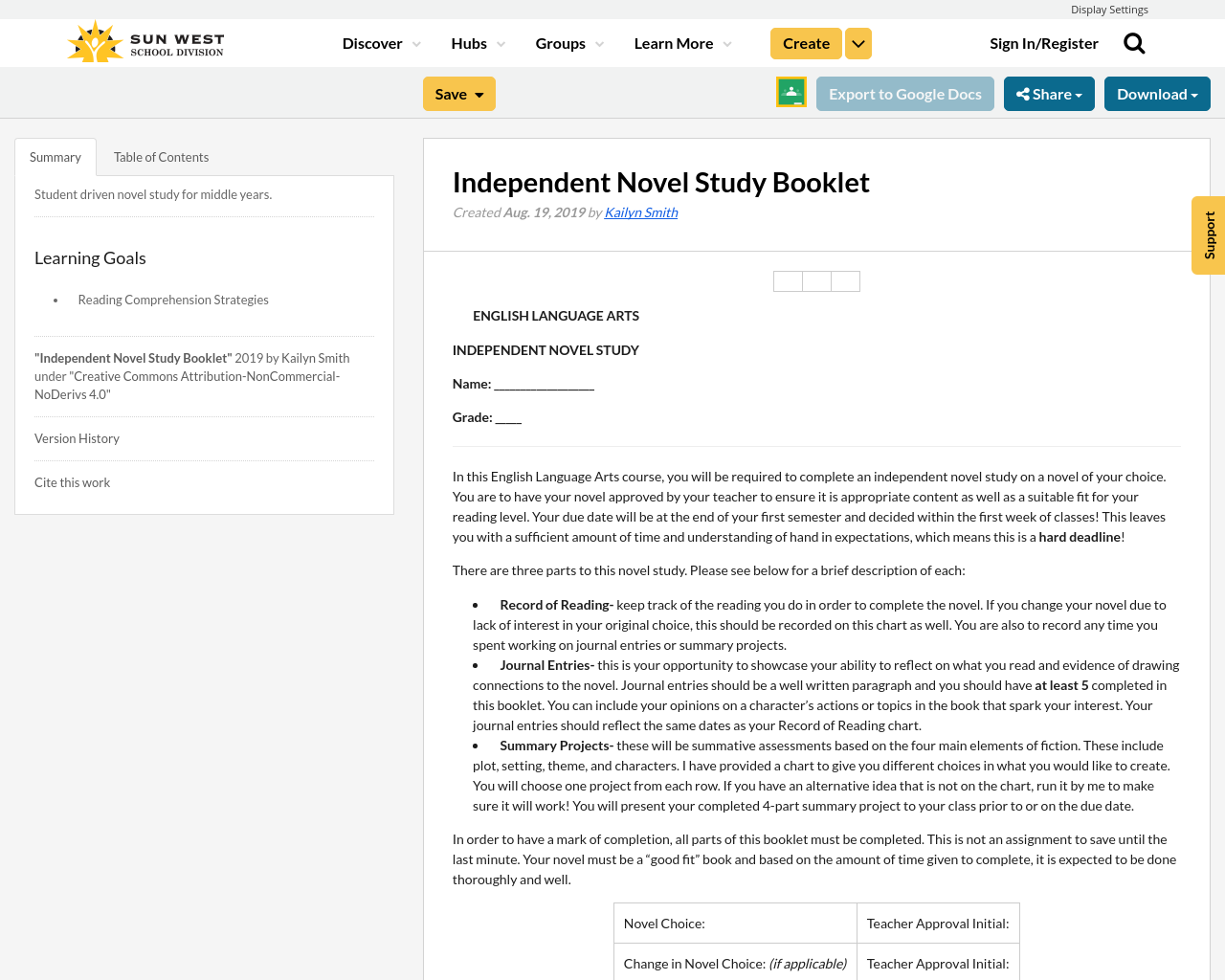 Independent Novel Study Booklet | Resource Bank