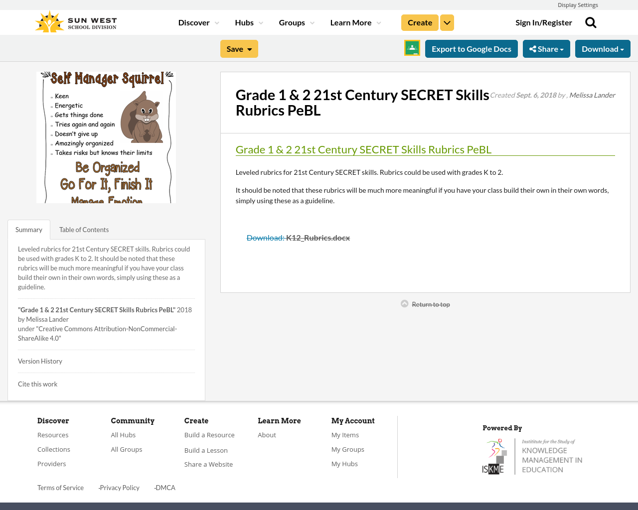 Grade 1 & 2 21st Century SECRET Skills Rubrics PeBL | Resource Bank