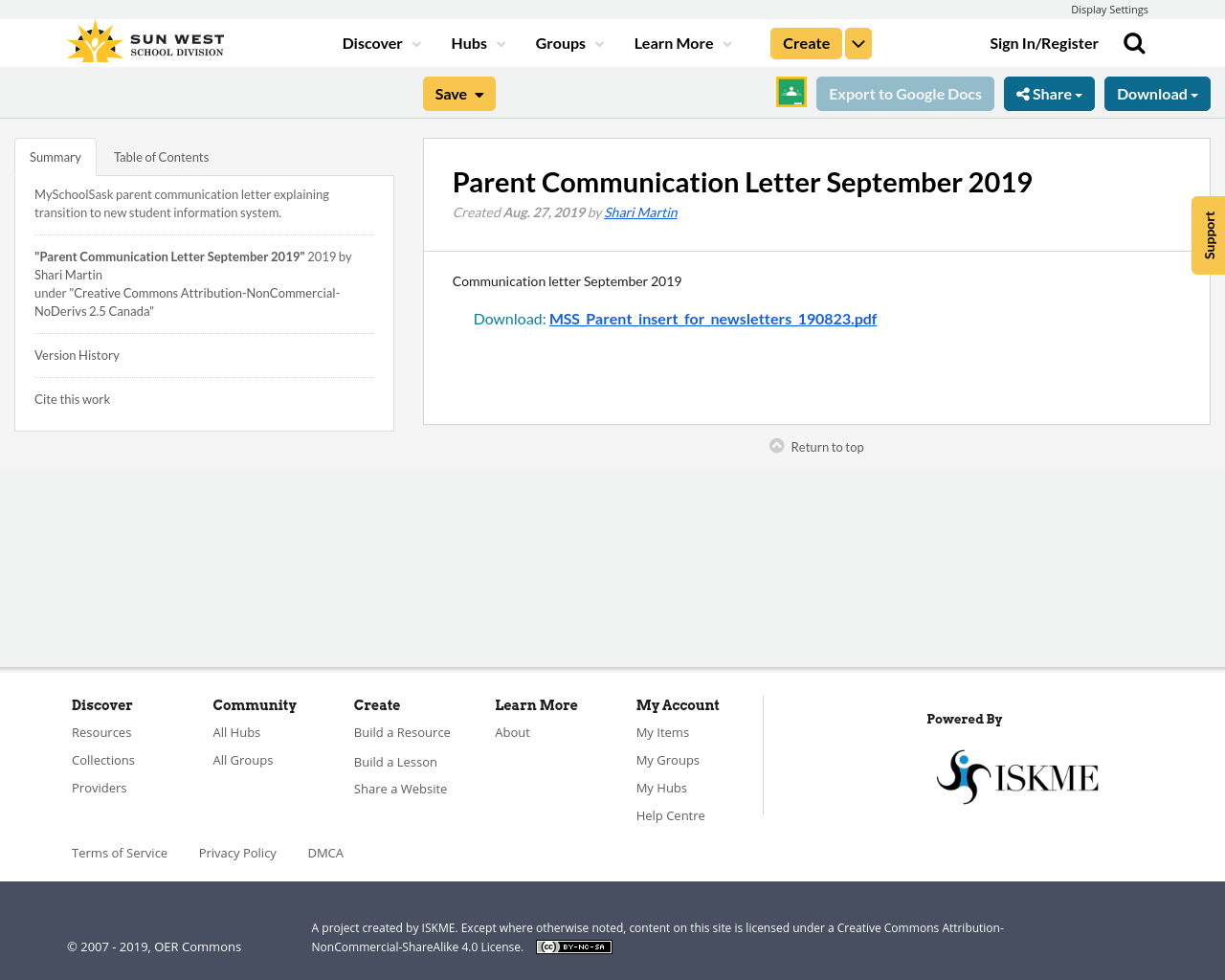 Parent Communication Letter September 2019 | Resource Bank