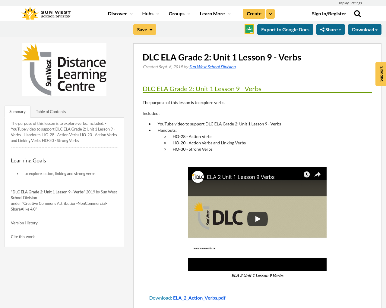 DLC ELA Grade 2: Unit 1 Lesson 9 - Verbs | Resource Bank