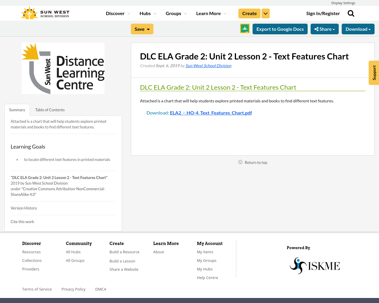 DLC ELA Grade 2: Unit 2 Lesson 2 - Text Features Chart | Resource Bank