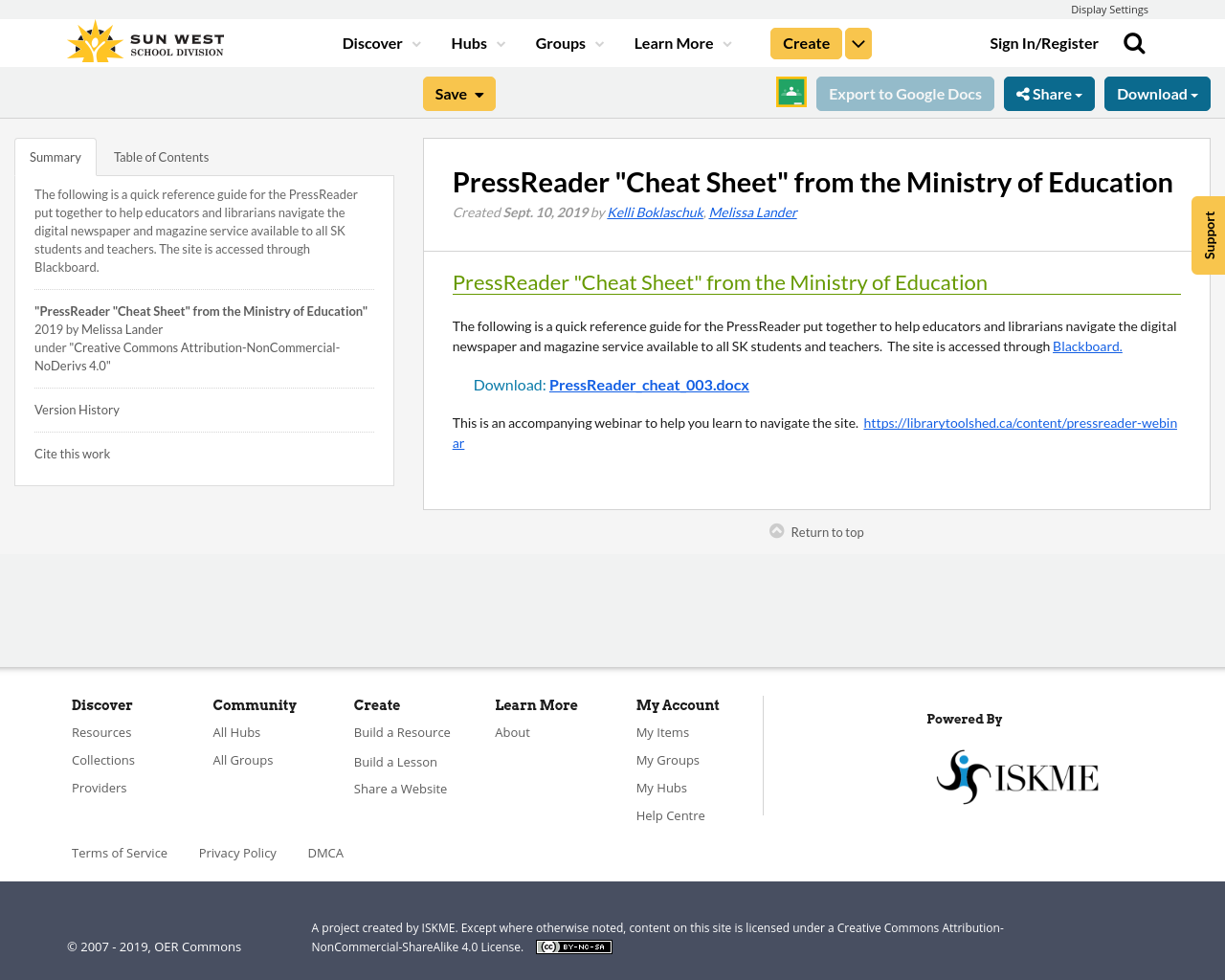 PressReader "Cheat Sheet" from the Ministry of Education | Resource Bank