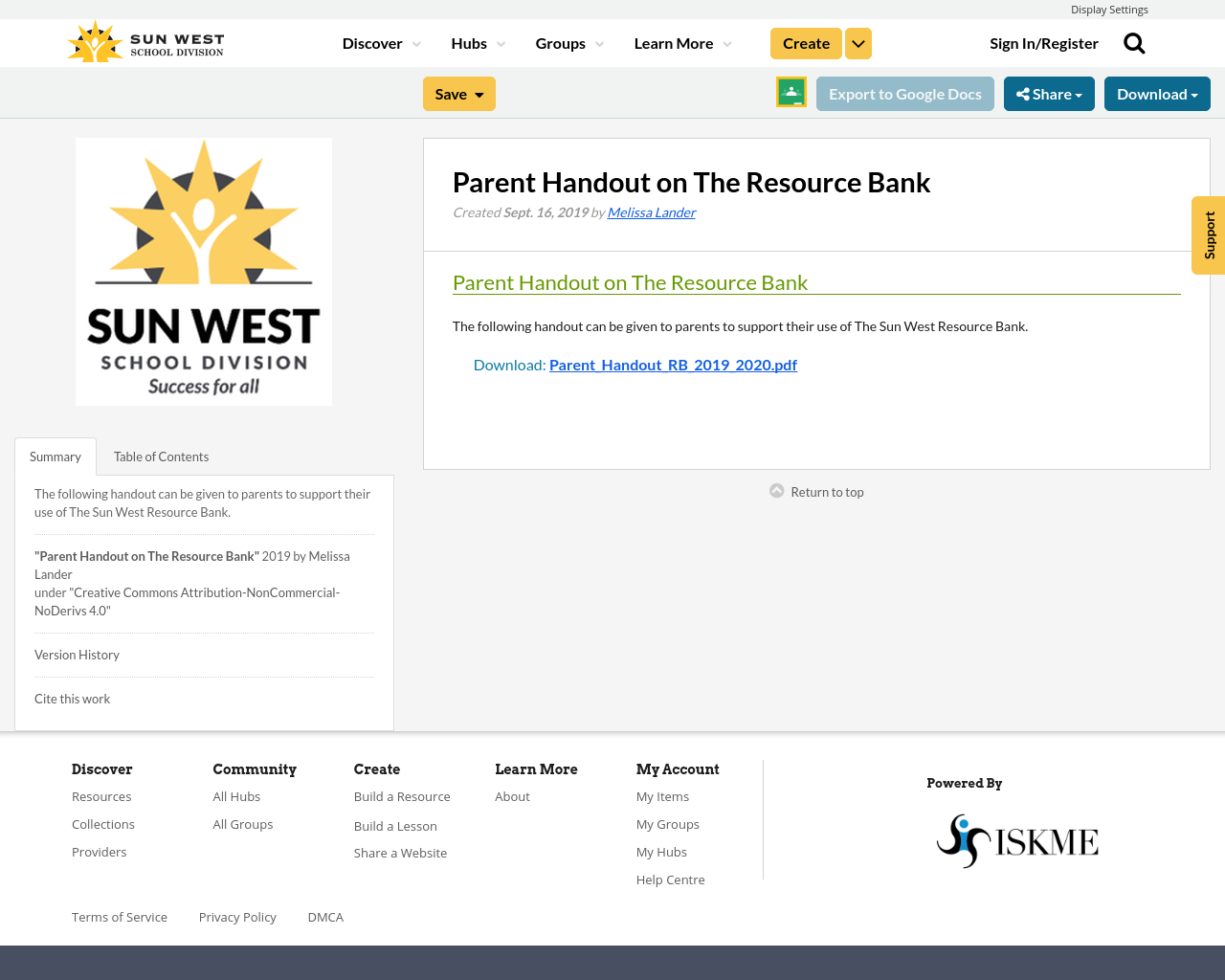 Parent Handout on The Resource Bank | Resource Bank
