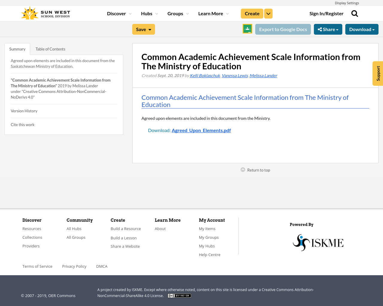 Common Academic Achievement Scale Information from The Ministry of ...