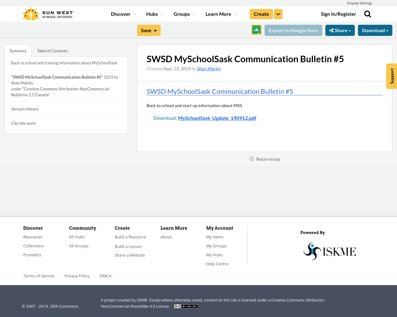 SWSD MySchoolSask Communication Bulletin #5 | Resource Bank