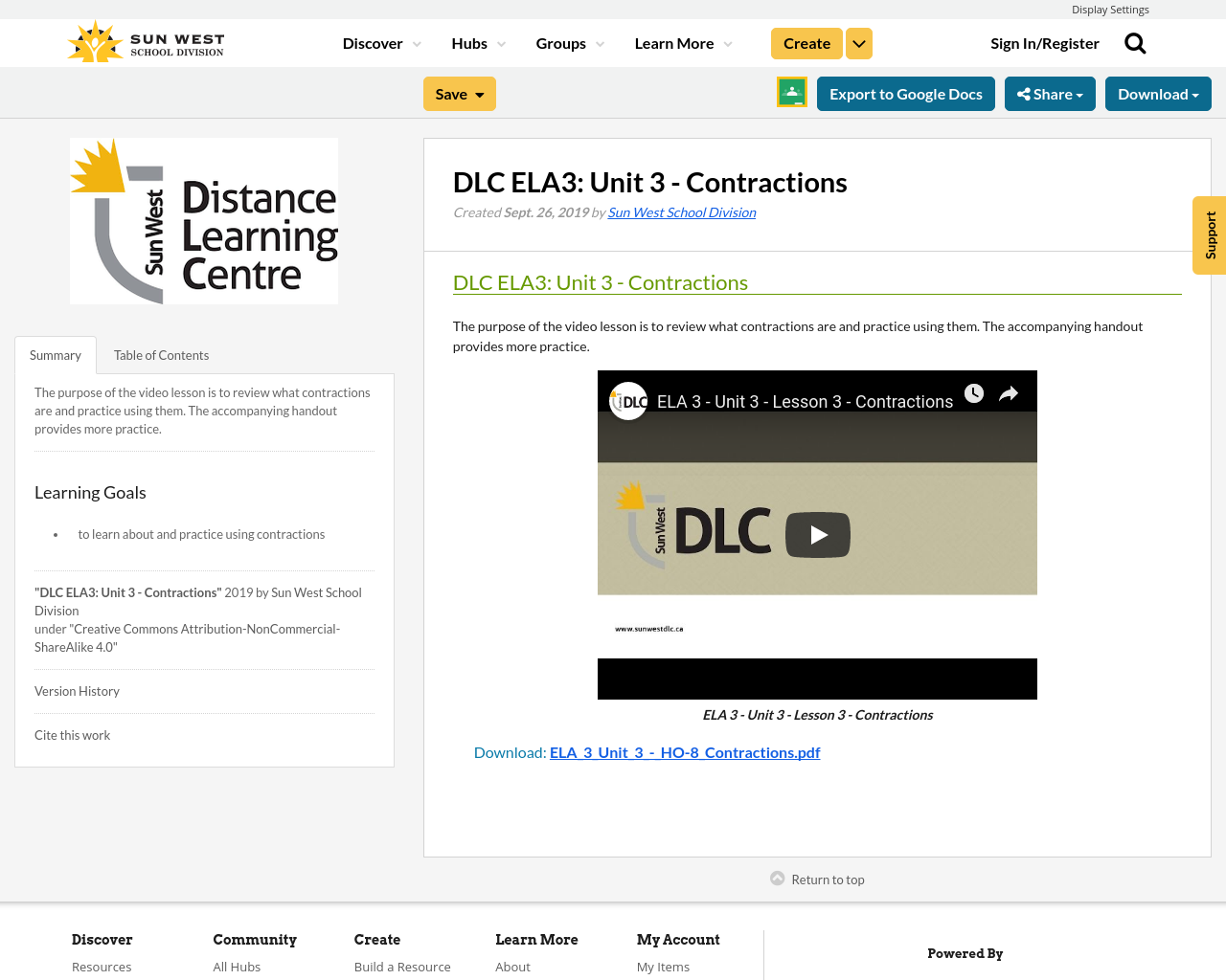 DLC ELA3: Unit 3 - Contractions | Resource Bank