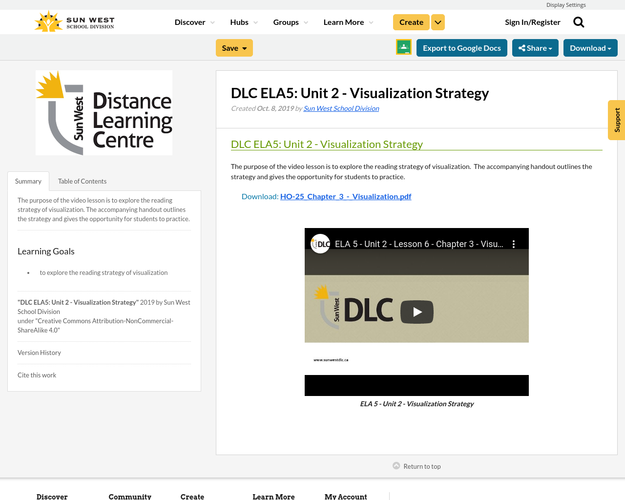 DLC ELA5: Unit 2 - Visualization Strategy | Resource Bank